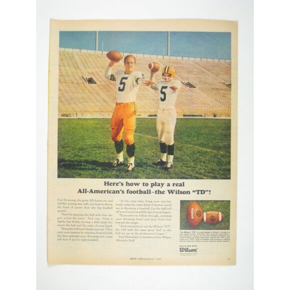 Wilson | Other | Vintage 966 August Paul Hornung Wilson Football Print ...